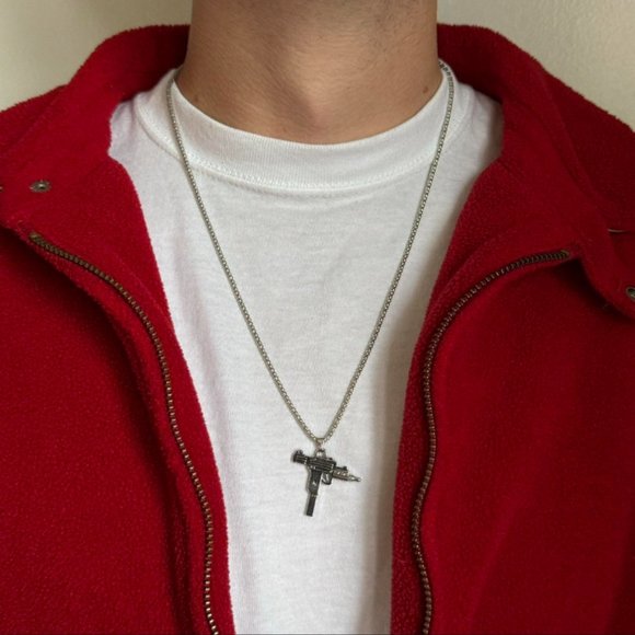 Accessories | Y2k 200s Heavy Metal Silver Gun Pendant Mini Uzi Chain ...